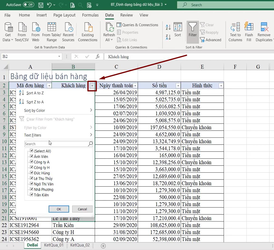 Cách lọc dữ liệu trong Excel - Phần 1