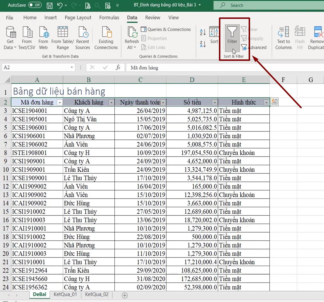Cách lọc dữ liệu trong Excel - Phần 1