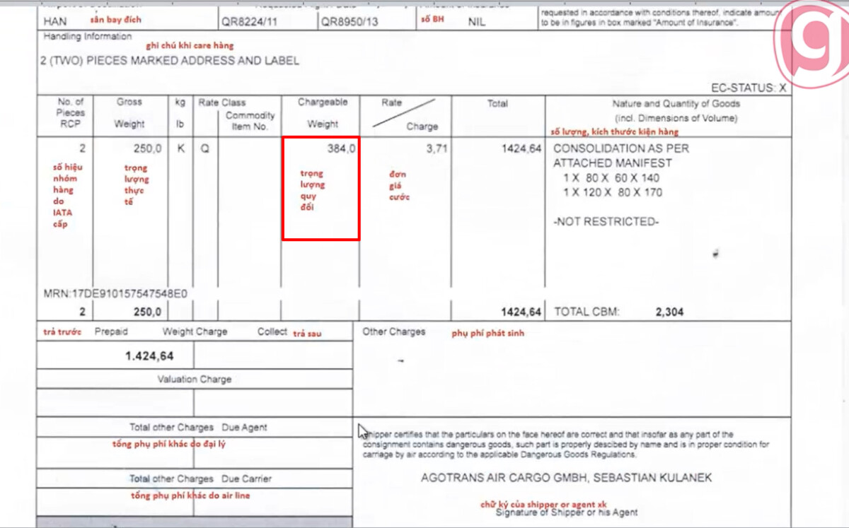 Bảng báo giá LCC hàng Air và Local Charge tại sân bay