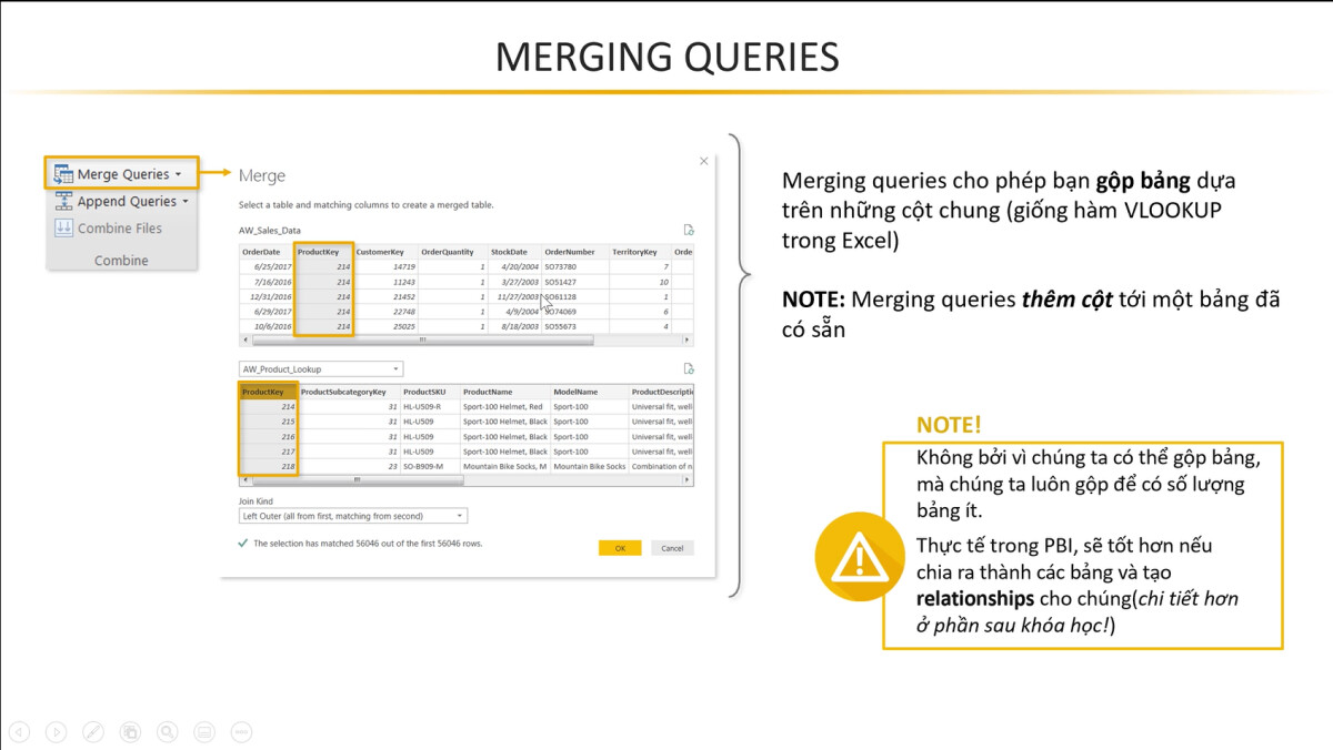 Cách gộp (Merging Queries) và tách Queries trong PowerBI