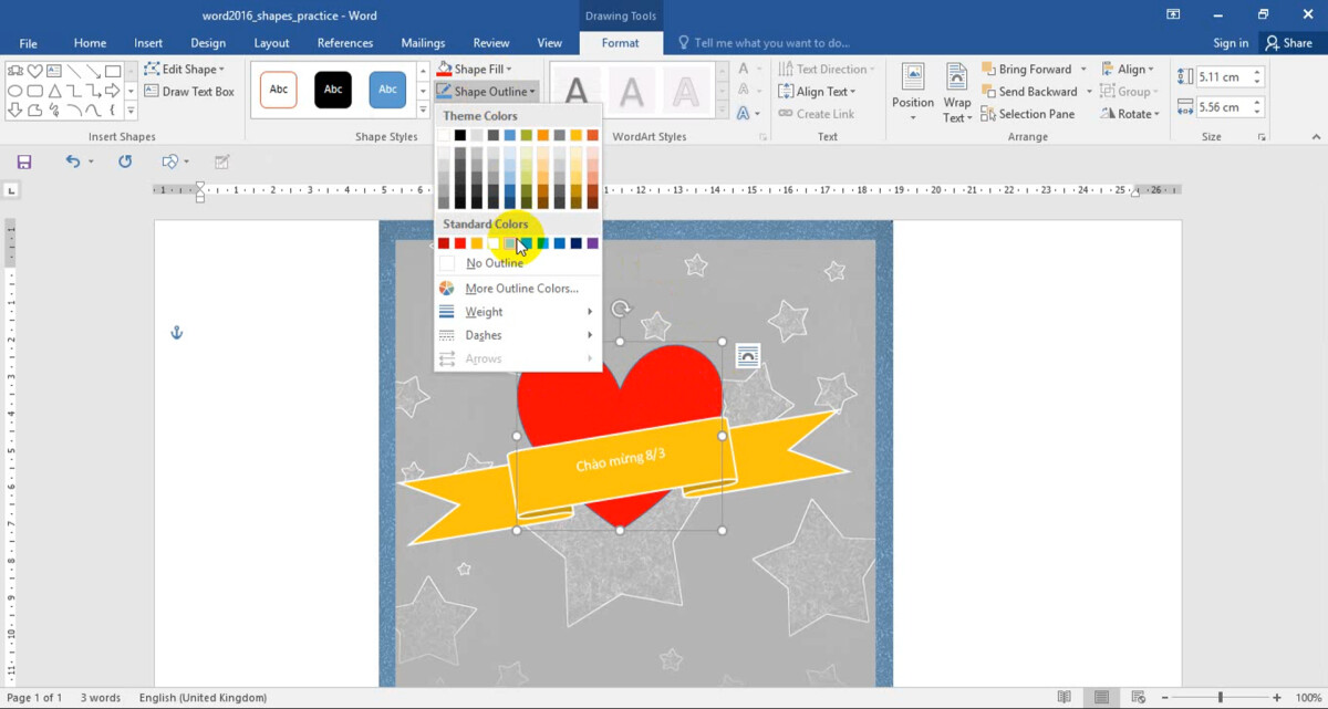 Thao tác chèn, định dạng và chỉnh sửa Shape trong Word