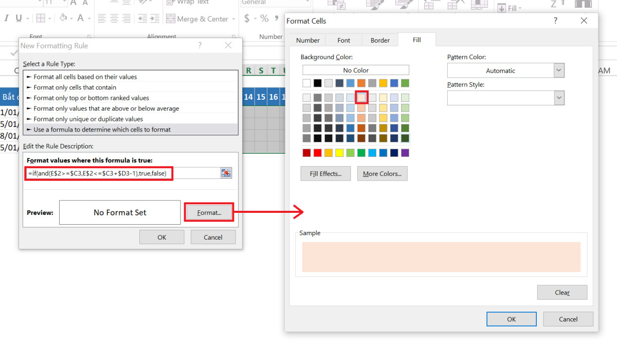 Sử dụng tính năng Conditional Formatting để tạo biểu đồ Gantt trong ...
