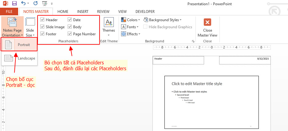 Notes Master trong PowerPoint - Ghi chú của người thuyết trình