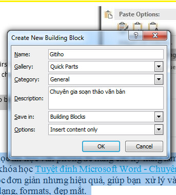 Sử dụng Quick Parts để tự động thêm văn bản và hình ảnh trong Word