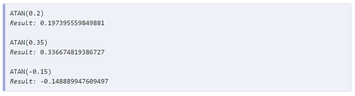 Hướng dẫn về hàm ATAN của Oracle