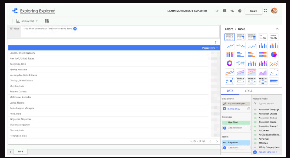 Cách sử dụng trình Explorer của Google Data Studio