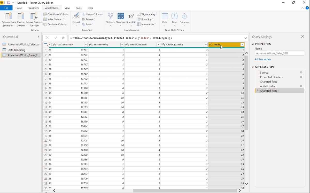 Hướng dẫn thêm Index và Conditional Column trong Power BI