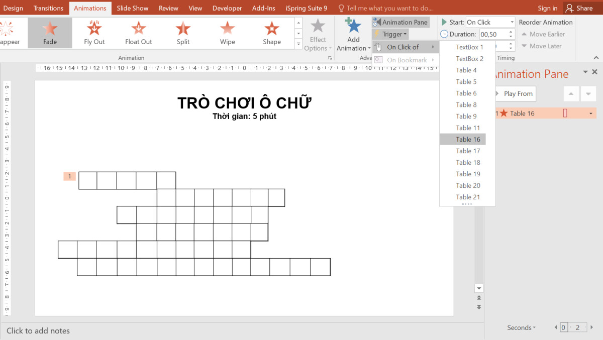 Cách tạo trò chơi ô chữ đơn giản, nhanh chóng trong PowerPoint