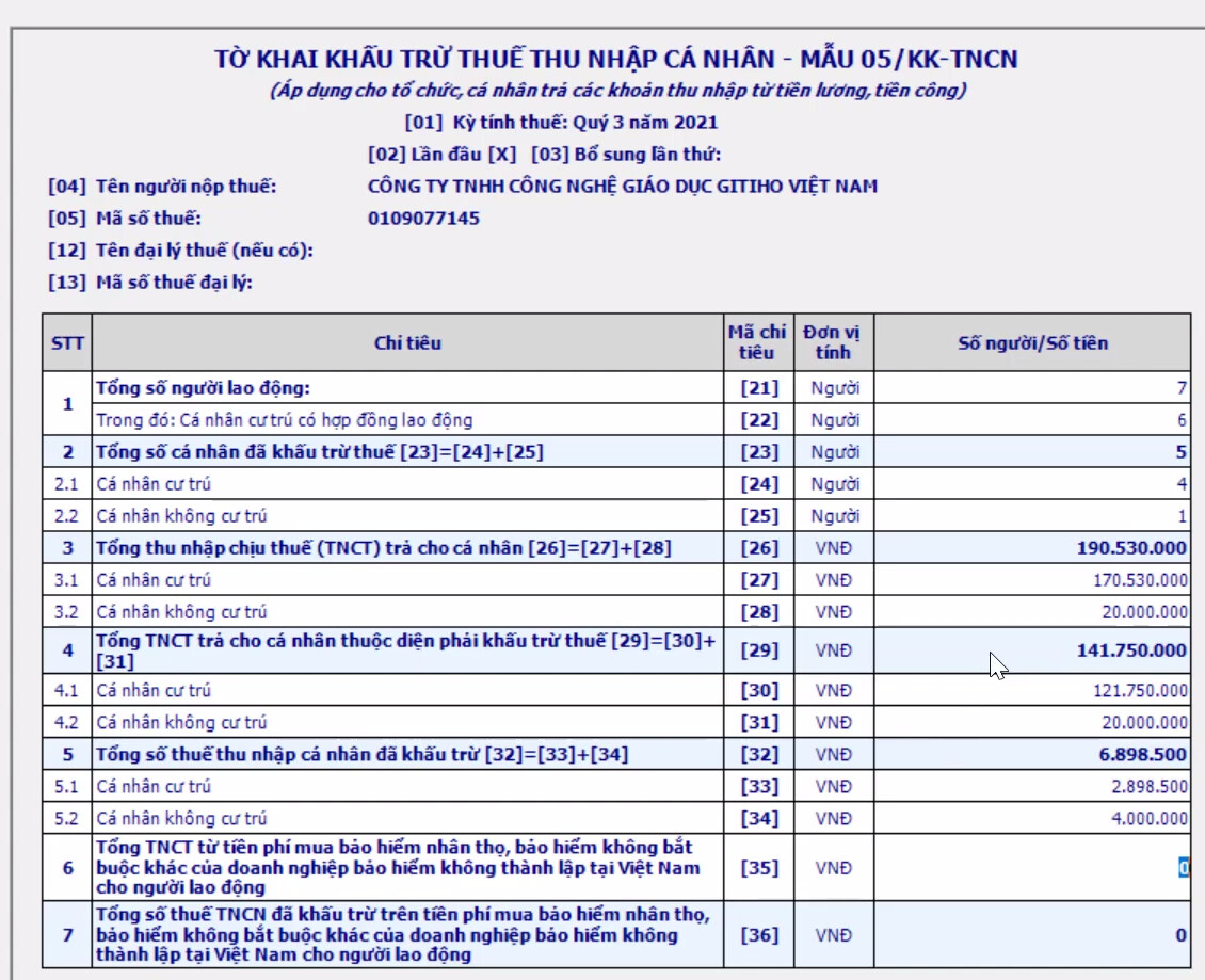 Hướng cách dẫn kê khai thuế TNCN và tạm nộp theo quý