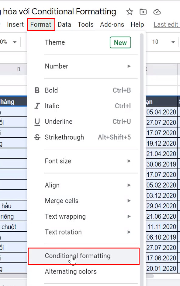 Cách sử dụng Conditional Formatting quản lý hàng hóa trên Google Sheet