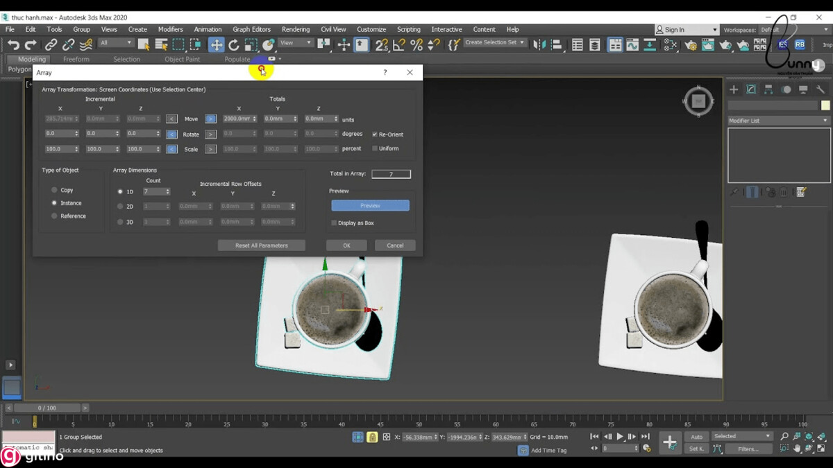 Hướng Dẫn Thao Tác Lệnh Array trong 3ds Max Cực Đơn Giản