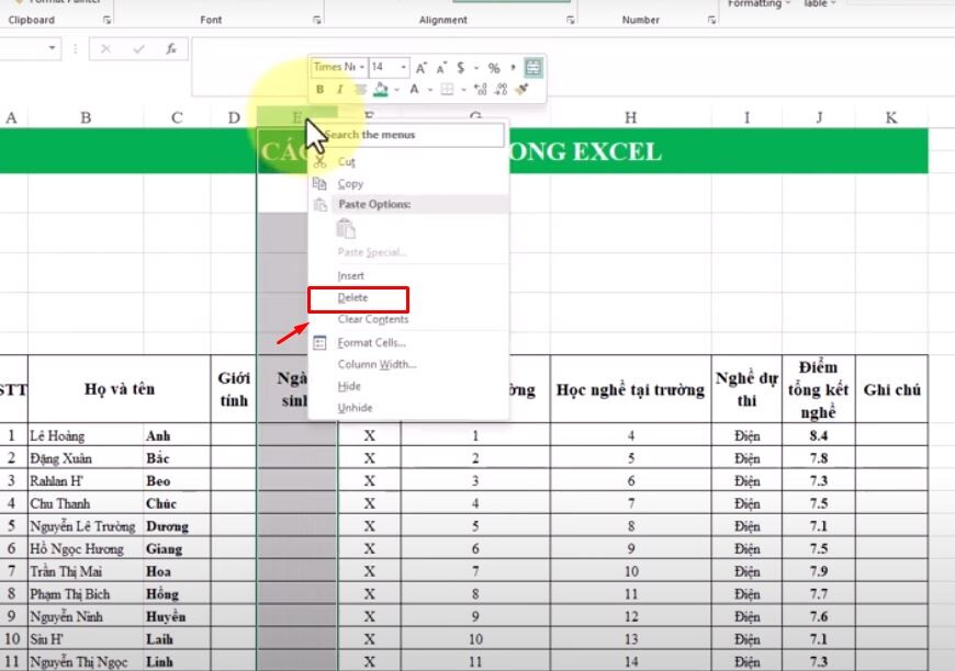 Hướng dẫn cách xóa cột, gộp cột trong Excel chi tiết