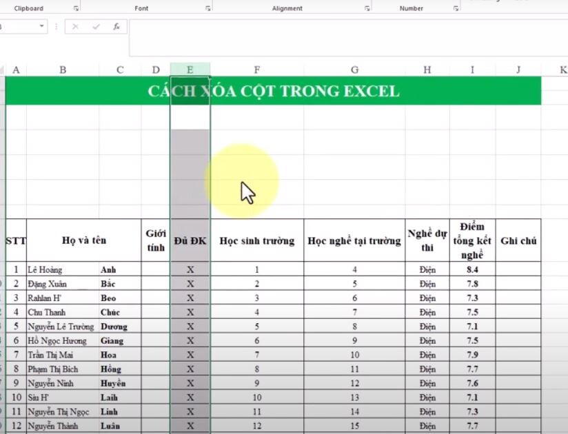 Hướng dẫn cách xóa cột, gộp cột trong Excel chi tiết