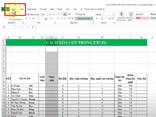 Hướng dẫn cách xóa cột, gộp cột trong Excel chi tiết