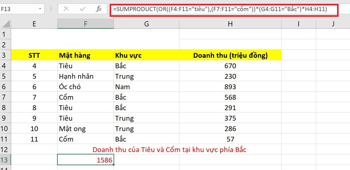 Cách dùng hàm SUMPRODUCT trong Excel kèm ví dụ minh họa