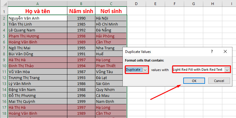 Hướng dẫn 5 cách lọc dữ liệu trùng trong Excel hiệu quả