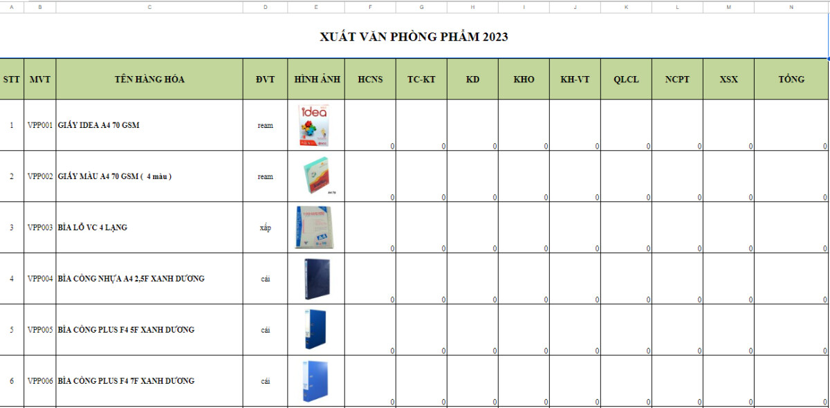 Tải ngay file mẫu quản lý văn phòng phẩm bằng Excel