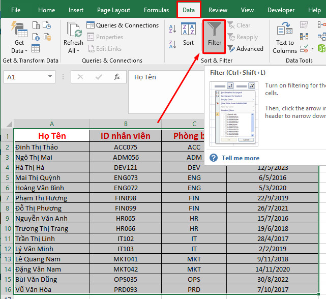 Cách sắp xếp bảng tính tăng dần, giảm dần trong Excel