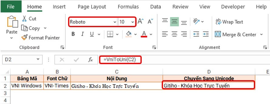 Chuyển font chữ của VNI WINDOWS sang font chữ của Unicode trên excel