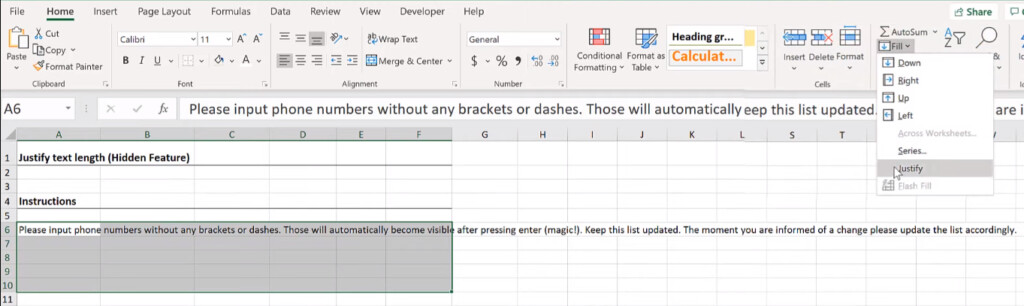 Hướng dẫn cách dùng chức năng Justify tự động xuống dòng trong Excel