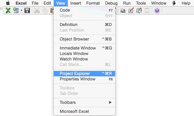 Hướng dẫn cách mở cửa sổ Project Explorer trên Excel máy tính Macbook