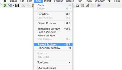 Hướng dẫn cách mở cửa sổ Project Explorer trên Excel máy tính Macbook