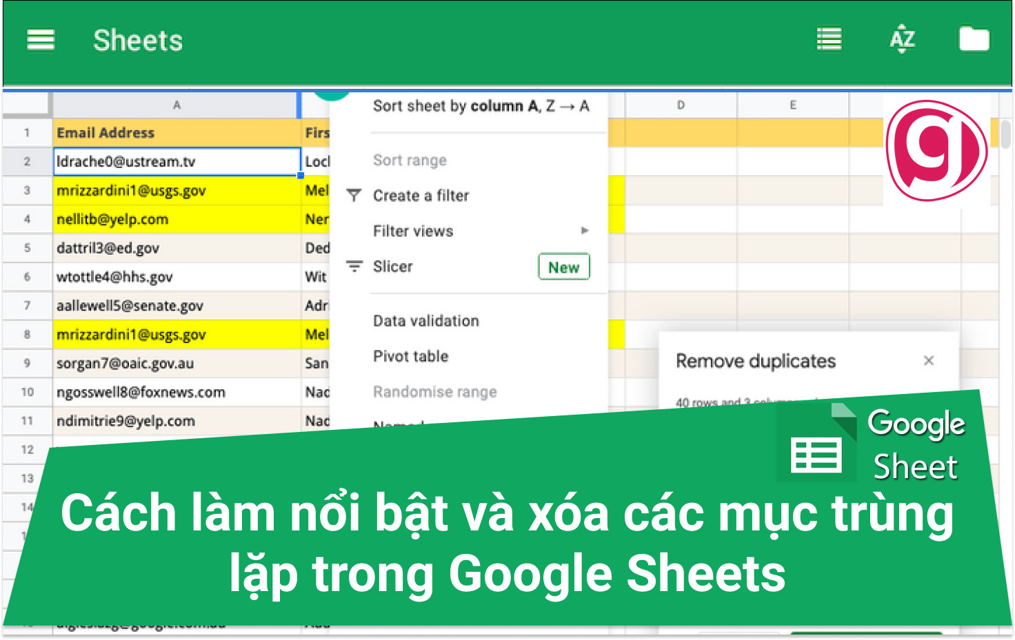 Cách làm nổi bật và xóa các mục trùng lặp trong Google Sheets