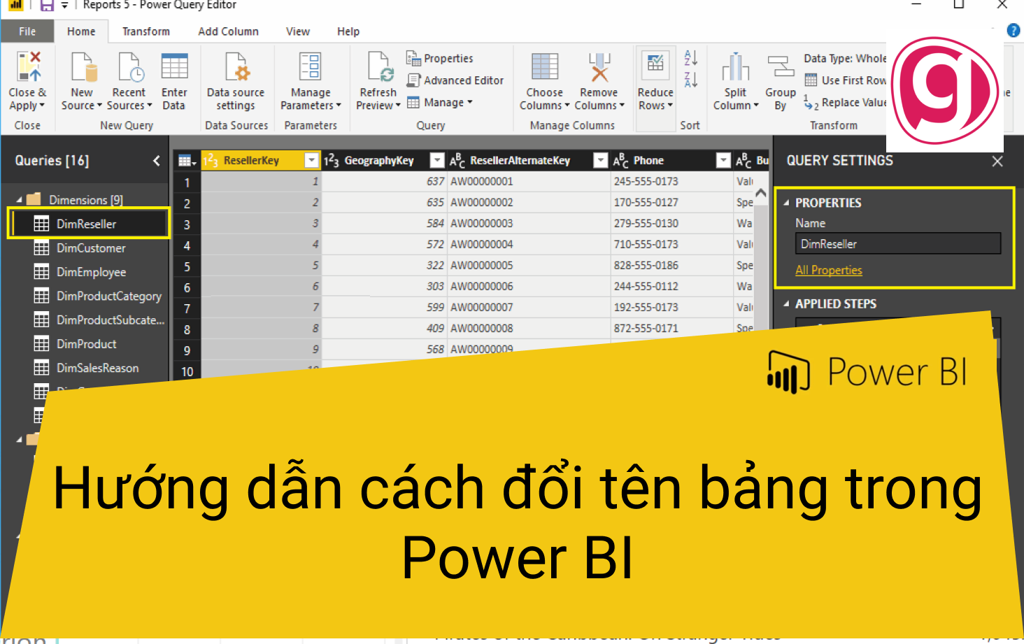 Hướng dẫn cách đổi tên bảng trong Power BI