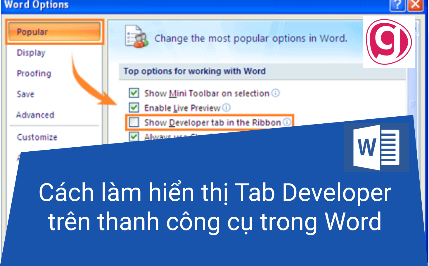 Hướng dẫn cách làm hiển thị Tab Developer trên thanh công cụ trong Word