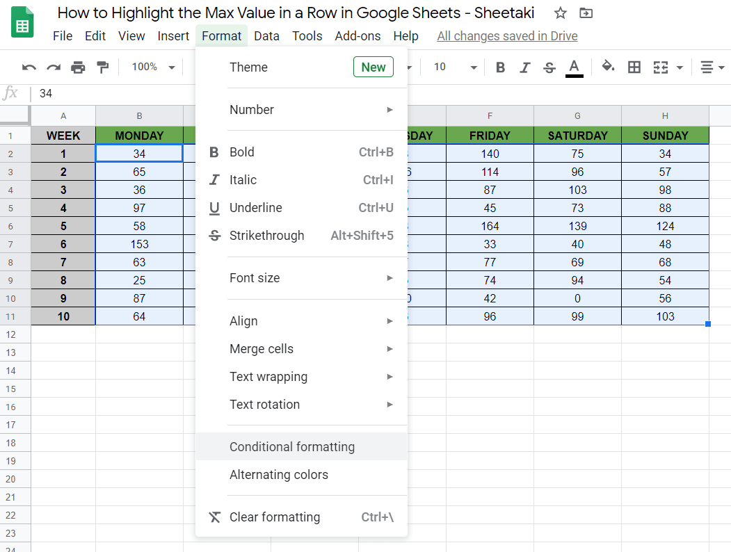 Hướng dẫn đánh dấu ô có giá trị lớn nhất của cột trong Google Sheets