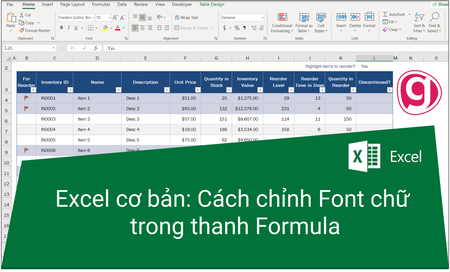 Hướng dẫn cách chỉnh Font chữ trong thanh Formula của Excel