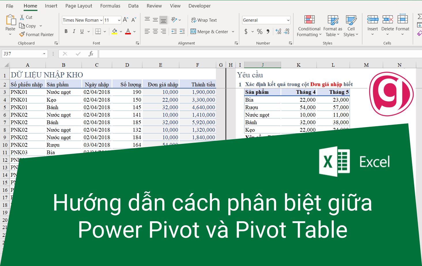 Hướng dẫn cách phân biệt giữa Power Pivot và Pivot Table